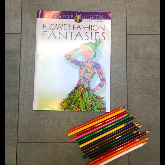 Other | Coloring Book Flower Fashion Fantasies W Pencils To Get You ...
